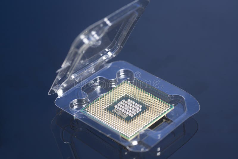 Central Processing Unit CPU Processor Microchip in the Packaging Box ...