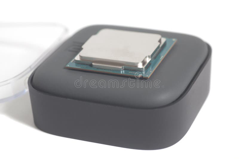 Central Processing Unit CPU Processor Microchip in the Packaging Box ...