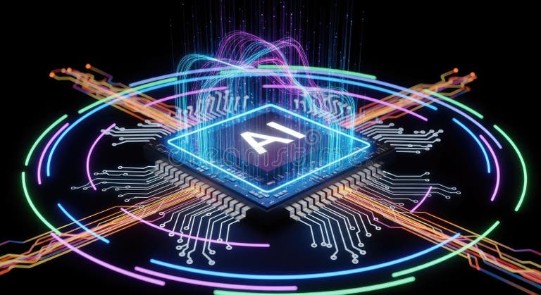 Central Processing Unit with Glowing AI Symbol Surrounded by Colorful ...