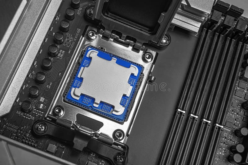 A Central Processing Unit is Securely Seated in a Motherboard Socket ...