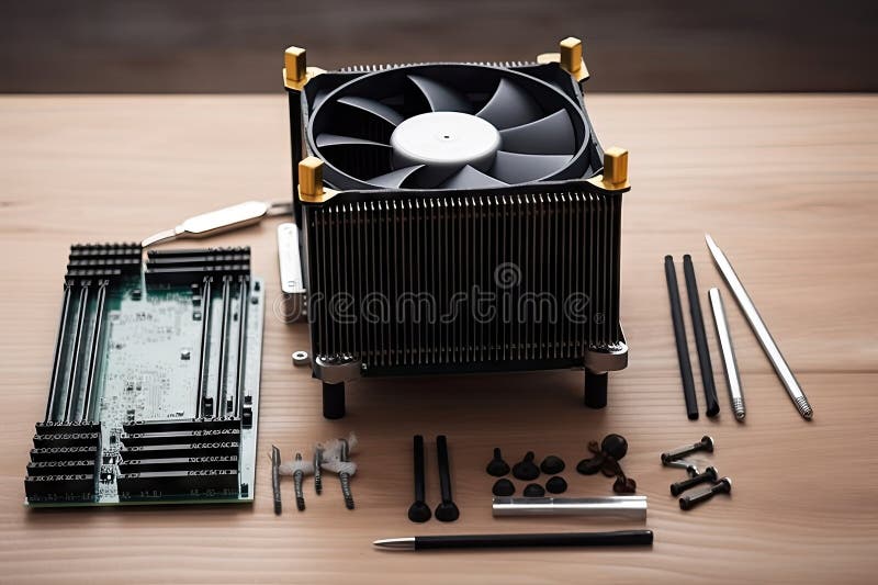 Central Processing Unit he Sink Cooling Fan Wooden Table Building ...
