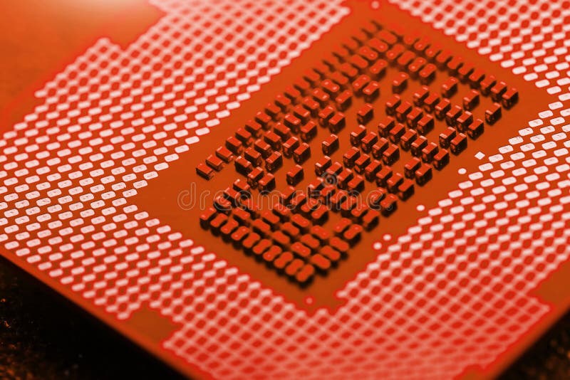 The Central Processor on the Computer Motherboard in Red Colors Stock ...