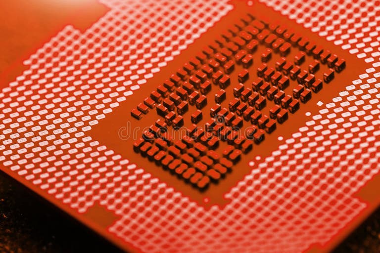 The Central Processor on the Computer Motherboard in Red Colors Stock ...