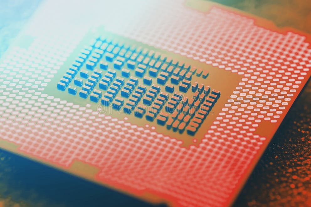 The Central Processor on the Computer Motherboard in Red Colors Stock ...