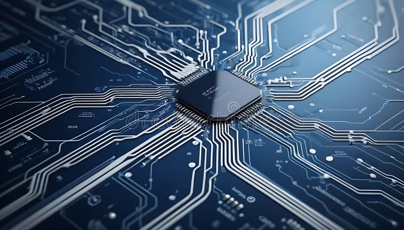 Central Processor: a Deep Blue Circuit Board S Intricate Design Stock ...
