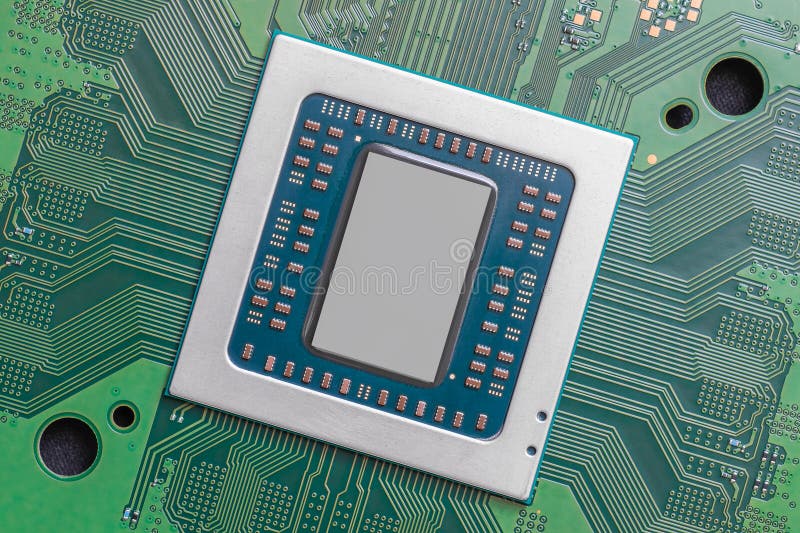 Central Processor Unit CPU on the Motherboard. Chip with a Text Space ...