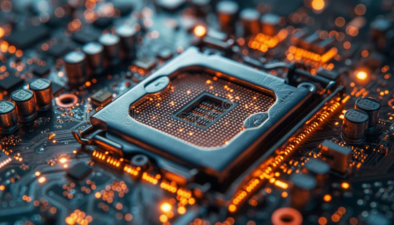 Central Processor Unit on a Detailed Motherboard Stock Image - Image of ...