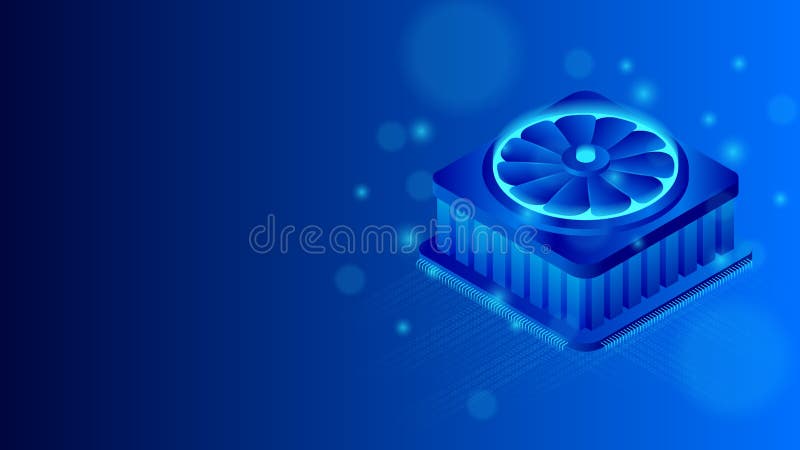 Central Processor Unit with Radiator and Cooling System. Isometric ...