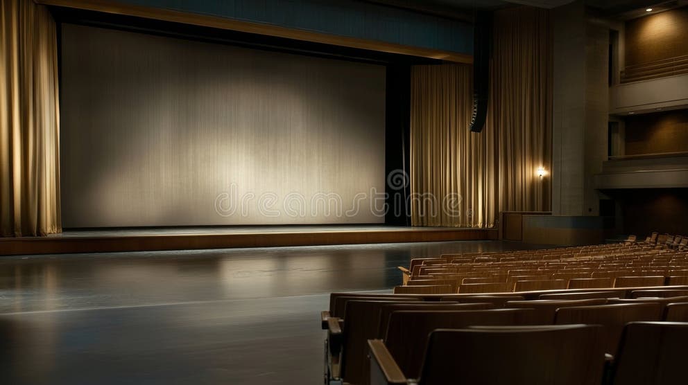 Central Proscenium Stage in an Empty Theater Ready for Performance with ...