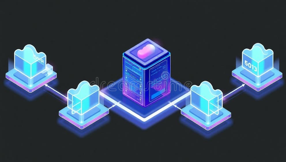 Central Server Connected To Multiple Smaller Servers in a Network Stock ...