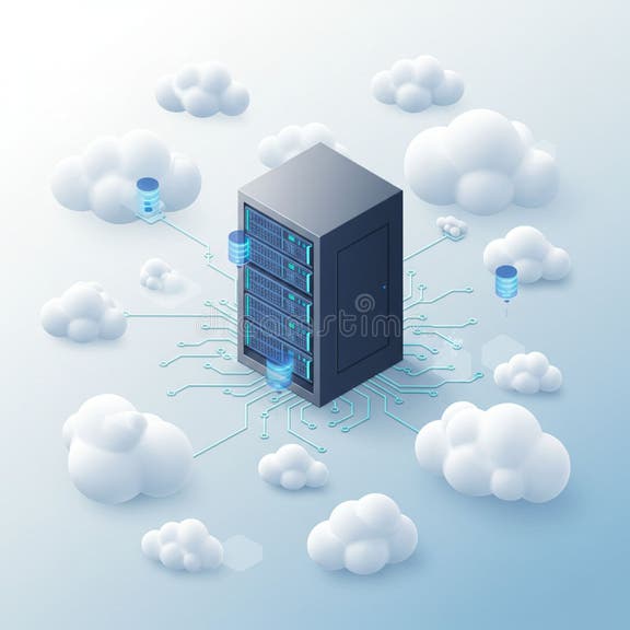 A Central Server is Depicted in a 3D Cloud Computing Illustration. the ...