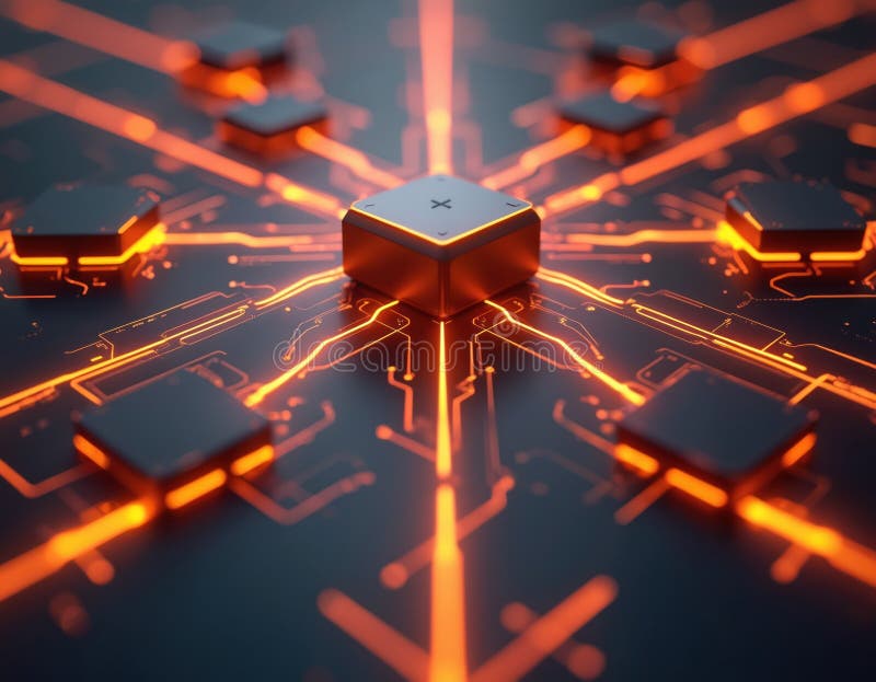 Central Server Interconnected To Network Nodes. Data Transfer by ...