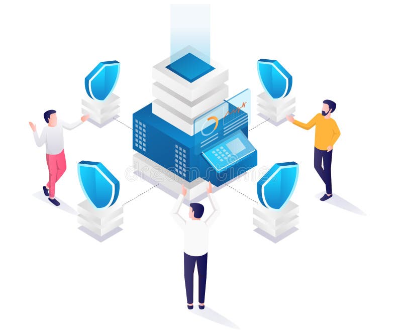 Central Server with Security in Art Flat Isometric Illustration Concept ...