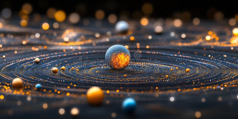 Central Sphere with Concentric Circles and Smaller Spheres Stock ...