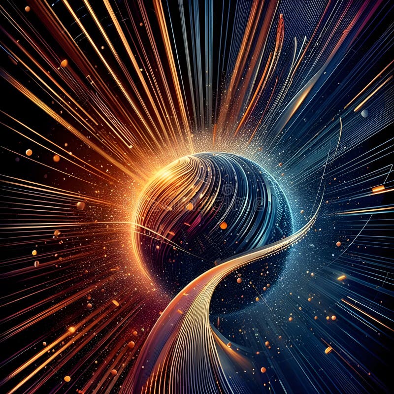 A Central Sphere Emits Radiant Light Streaks Against a Dark Backdrop ...