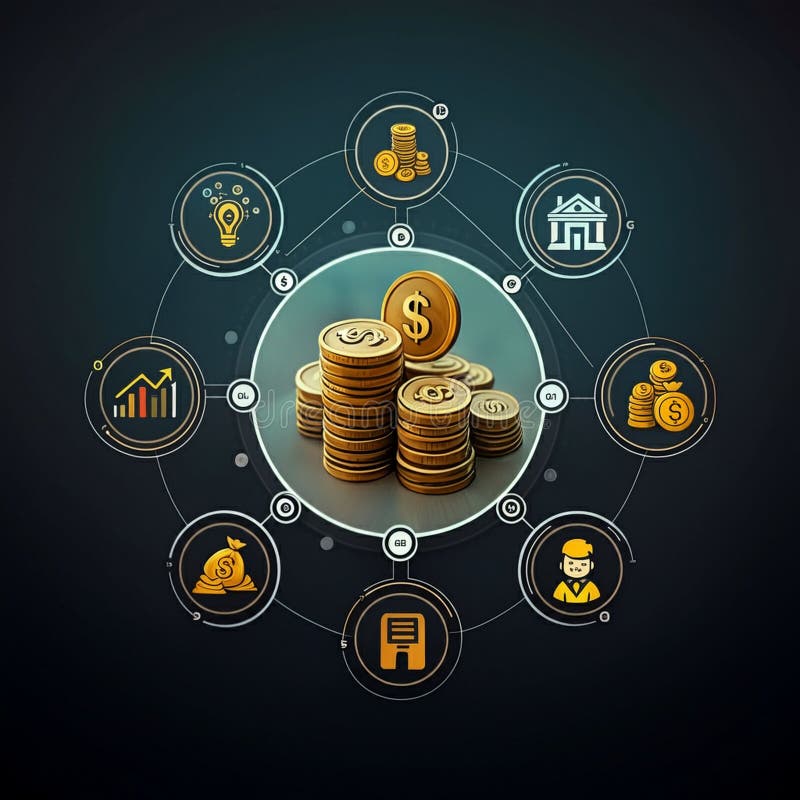 A Central Stack of Gold Coins with Dollar Symbols is Surrounded by ...