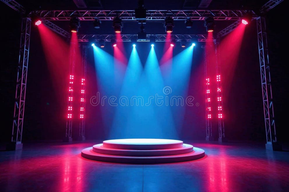 Central Stage with Multiple Truss Systems, Complex Lighting Grid ...