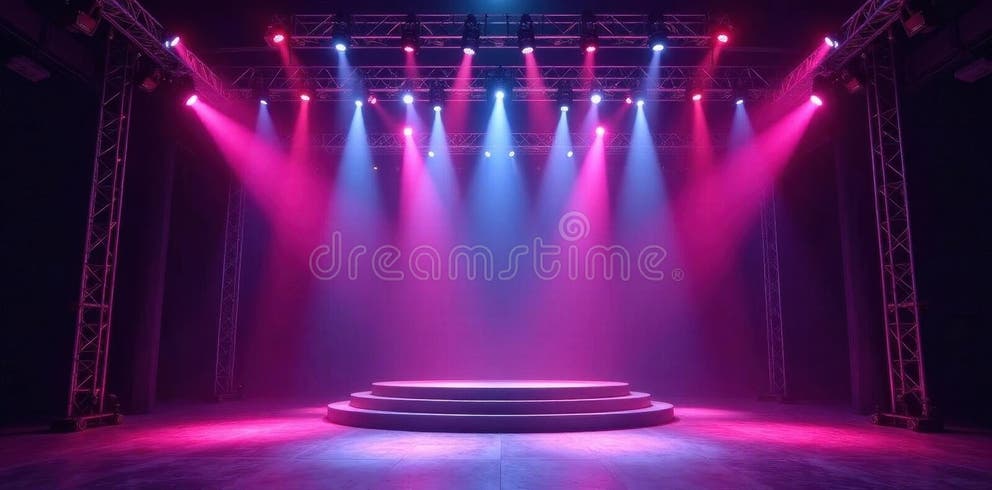 Central Stage with Multiple Trusses, Complex Lighting Setup, Equipment ...