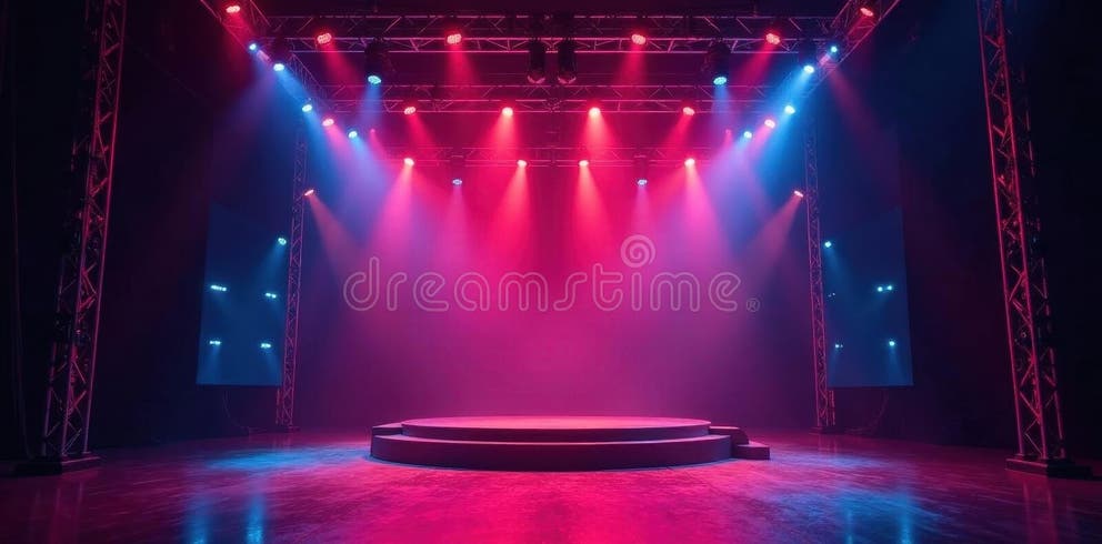 Central Stage with Multiple Trusses, Complex Lighting Setup, Framework ...