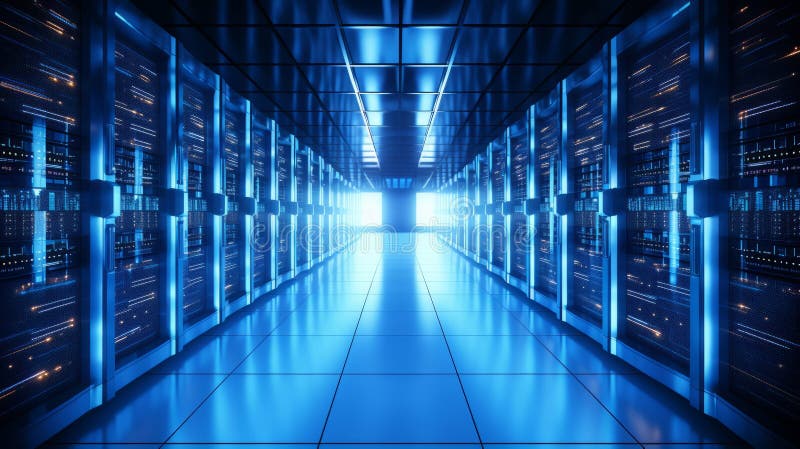 Central Station for Data Centers a Massive Data Center with Rows of ...