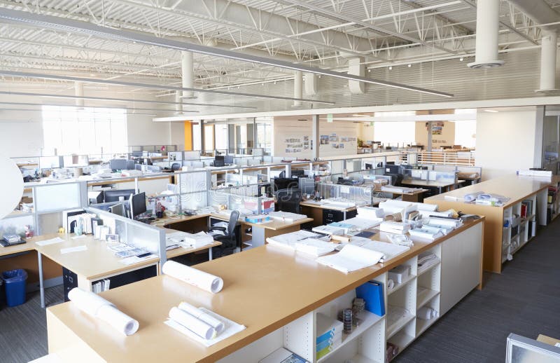 Central Storage Area in Empty Open Plan Archictects Office Stock Photo ...
