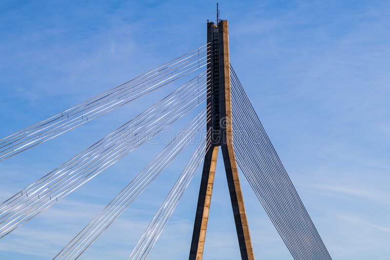 Central Support of Cable-stayed Bridge with Anchoring Cables on Blue ...