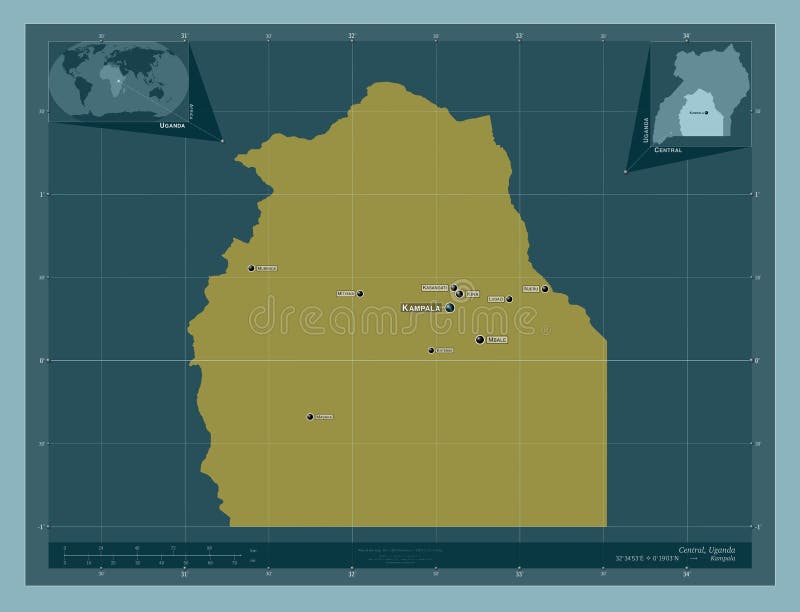Central, Uganda. Solid. Labelled Points of Cities Stock Illustration ...
