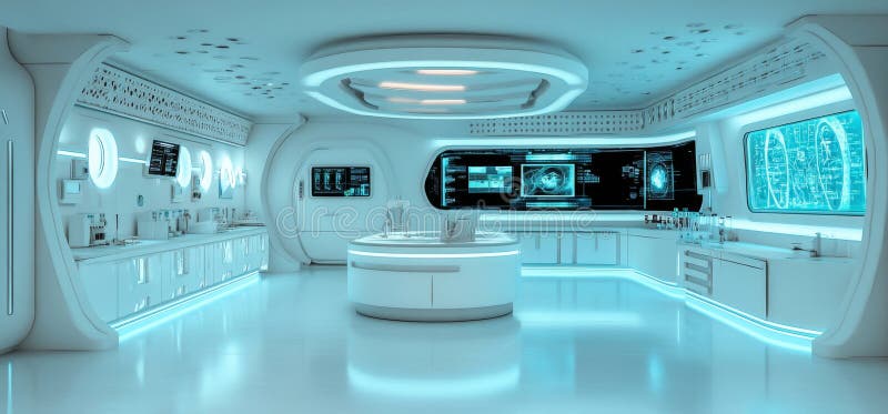 From a Central Viewpoint, One Sees an Empty Laboratory with Spotless ...