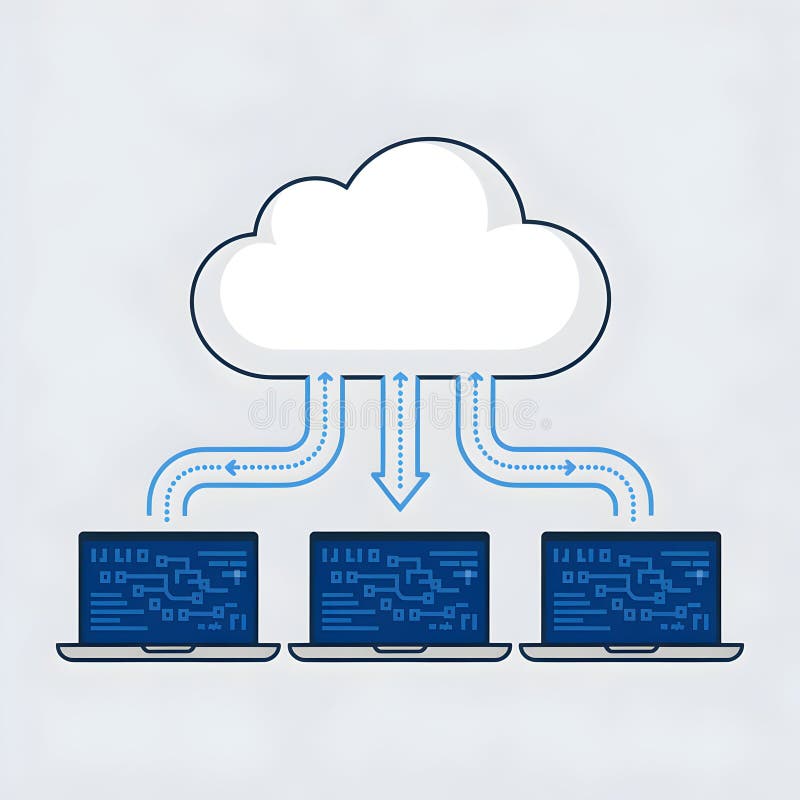 Central White Cloud Connected by Blue Tube, Representing Cloud ...
