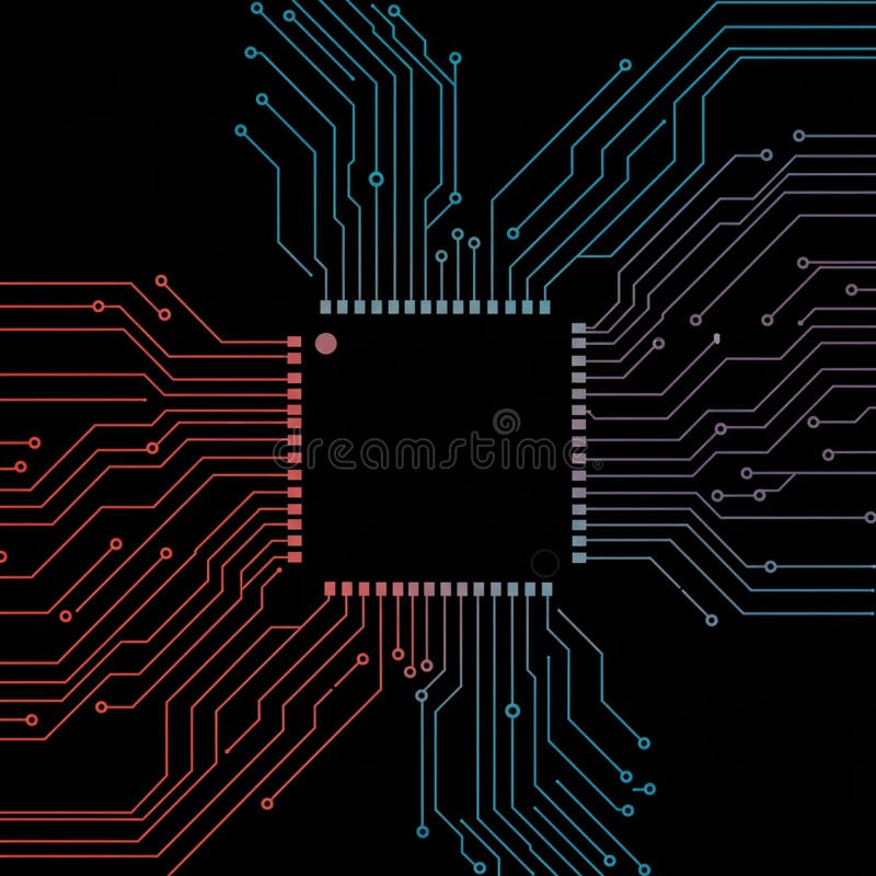 Centralized Circuit Board Design Features a Black Square Chip at the ...