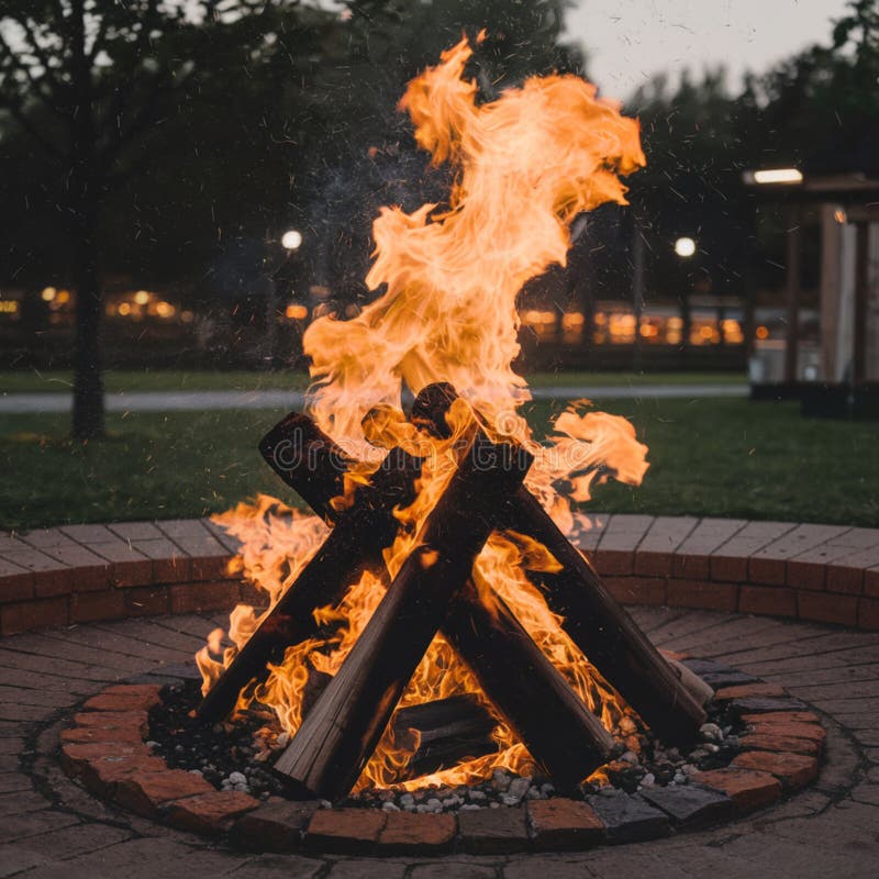 Central Fire Display, Vibrant Flames Glowing, Adding Dynamic Focus To ...