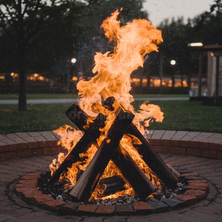 Central Fire Display, Vibrant Flames Glowing, Adding Dynamic Focus To ...