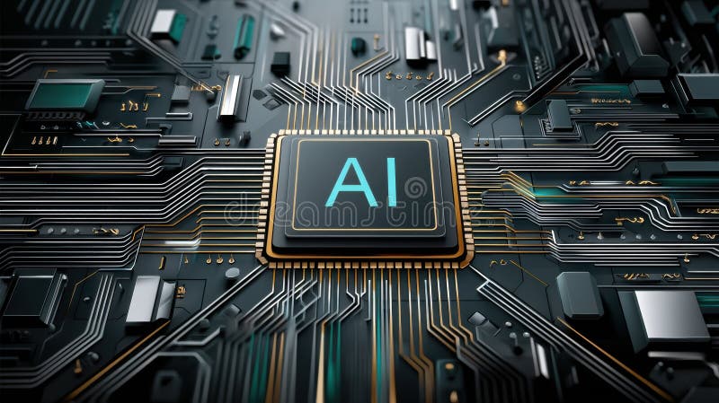 Stylized Microchip Featuring AI Label Surrounded by Minimal Technology ...