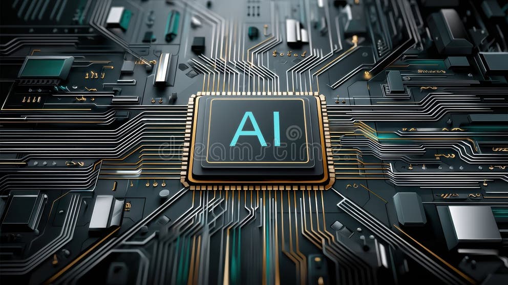 Stylized Microchip Featuring AI Label Surrounded by Minimal Technology ...