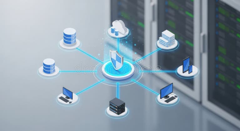 Centralized Network Hub Connecting Various Devices in a Server Room ...