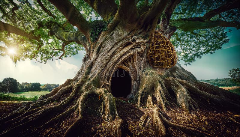 The Great Ancient Tree with Exposed Roots Stock Illustration ...