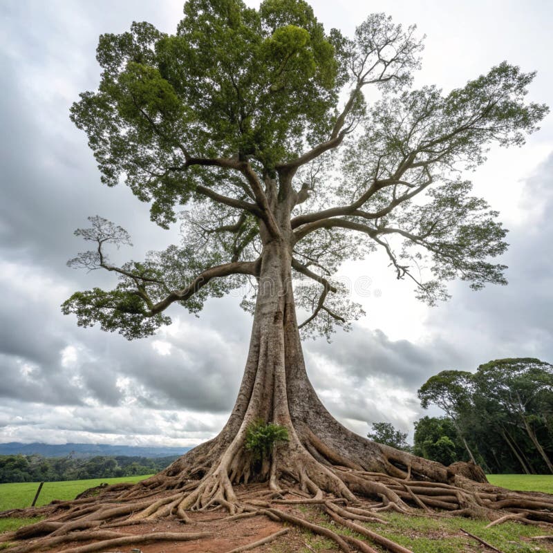 Centenarian Tree with Large Trunk and Big Roots Above the Ground Stock ...