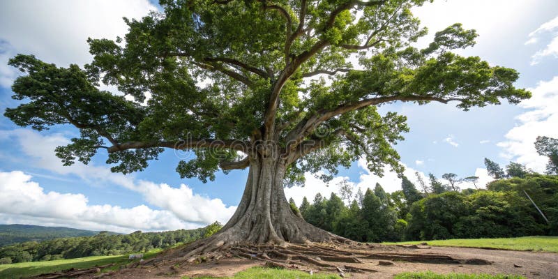 Centenarian Tree with Large Trunk and Big Roots Above the Ground Stock ...