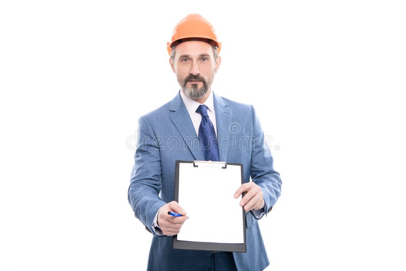 Ceo with Construction Documents. Mature Boss with Clipboard. Copy Space ...