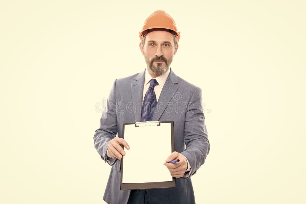 Ceo with Construction Documents. Mature Boss with Clipboard. Copy Space ...