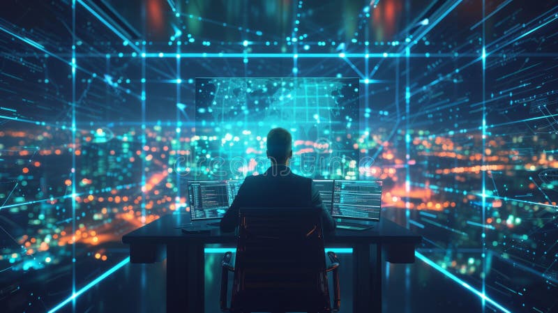 A CEO Employs AI Tools in a Futuristic Office, Making Data-driven ...