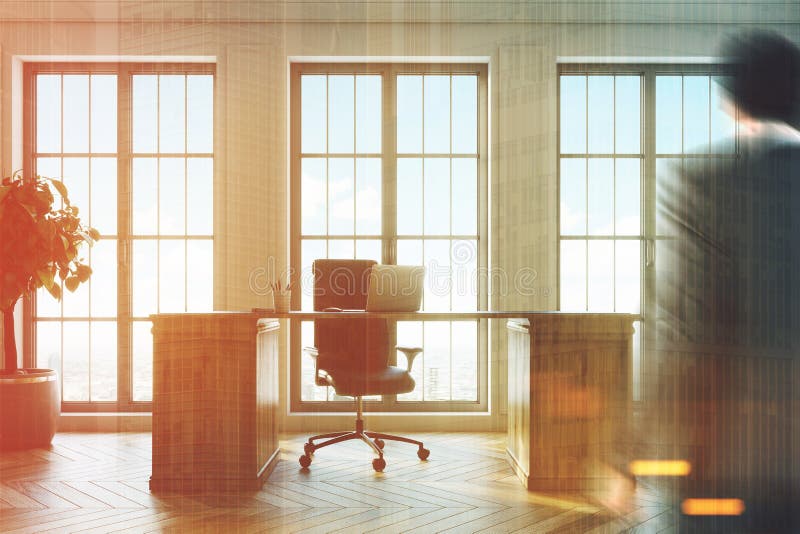 CEO Office Interior, Windows, Man Stock Illustration - Illustration of ...