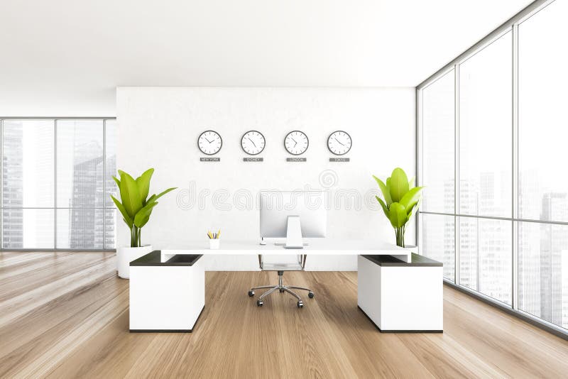 CEO Office Interior with a Wooden Table, a Computer Standing on it ...