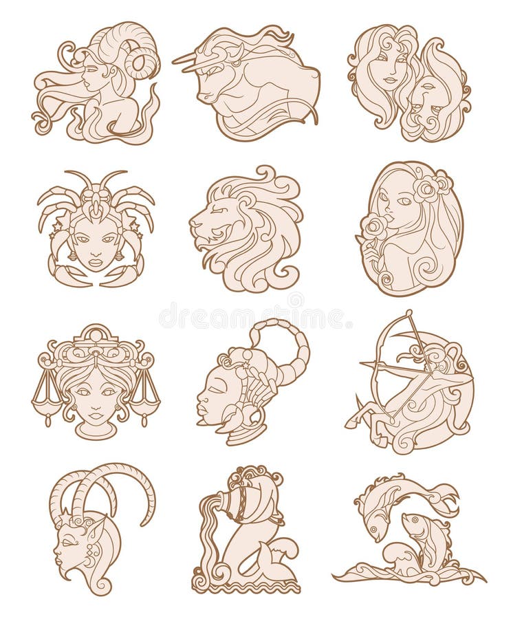 Zodiac Signs Vector Illustration Stock Vector - Illustration of cancer ...
