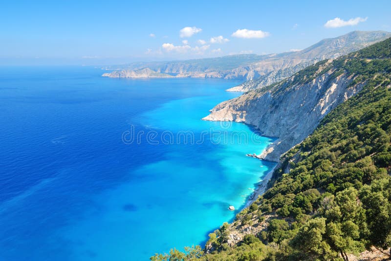 Cephalonia Shore Cliffs and Blue Sea Stock Photo - Image of idyllic ...