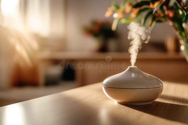 Aromatherapy Diffuser on Table with Warm Sunlight in Cozy Room, AI ...