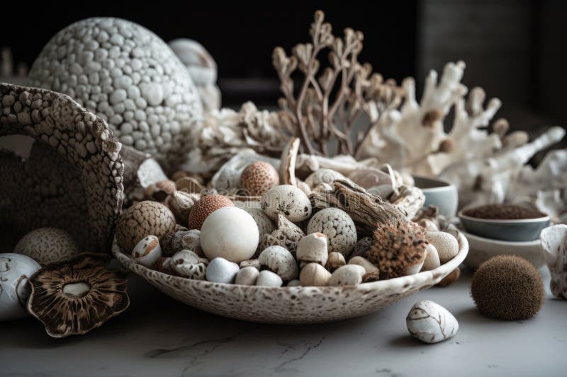Ceramic Art Installation with Natural Elements and Textures Stock ...