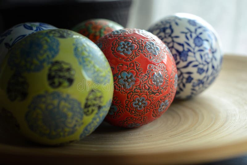 Ceramic Balls on Wood Plate for Decorative Stock Photo - Image of ...