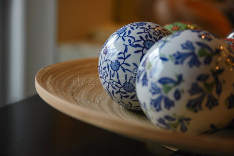 Ceramic Balls on Wood Plate for Decorative Stock Photo - Image of round ...