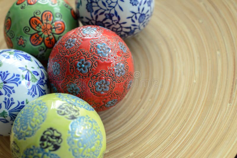 Ceramic Balls on Wood Plate for Decorative Stock Image - Image of copy ...